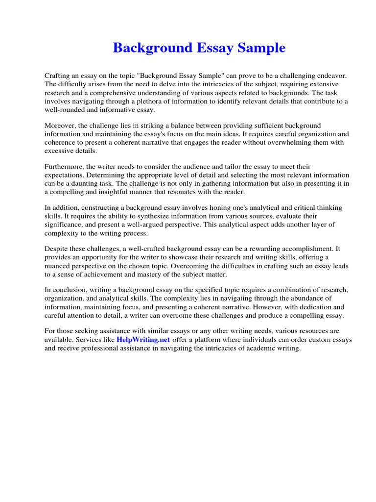 Background Essay Sample | PDF | Cognitive Development | Essays