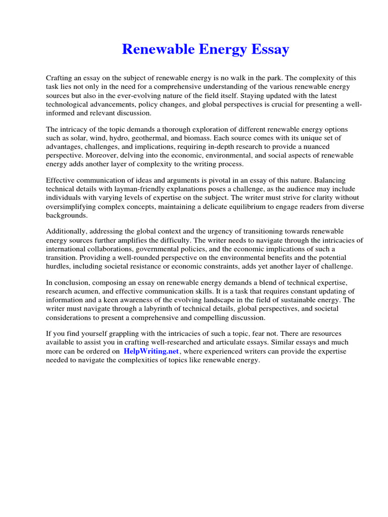 Renewable Energy Essay | PDF