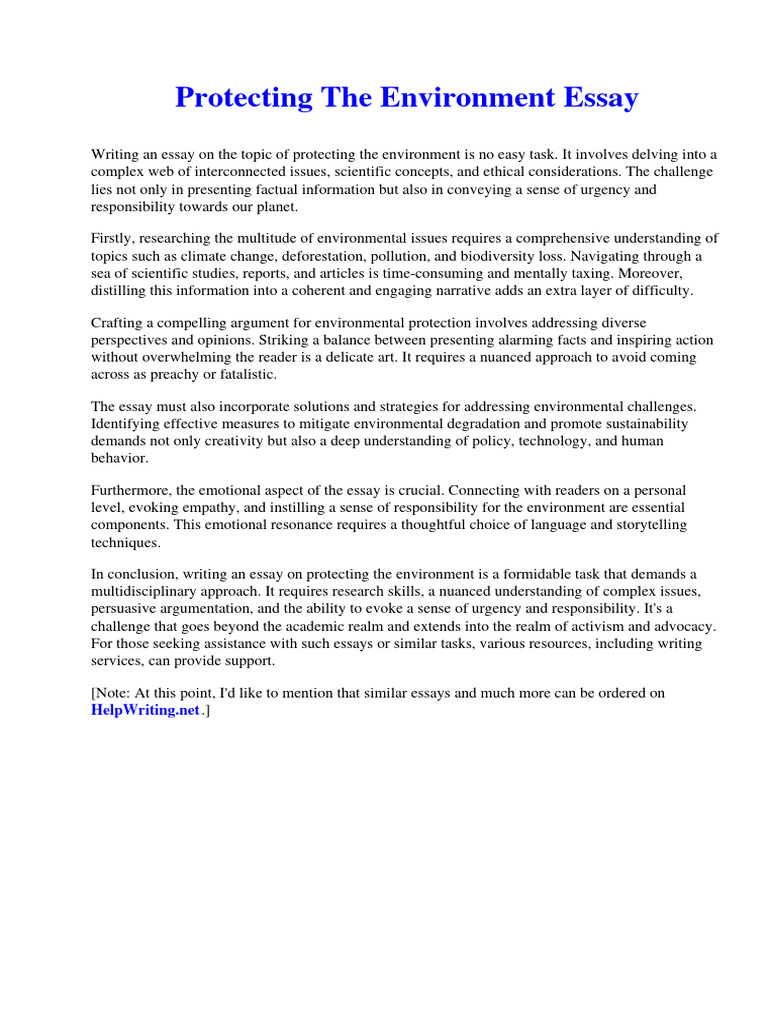 Protecting The Environment Essay | PDF