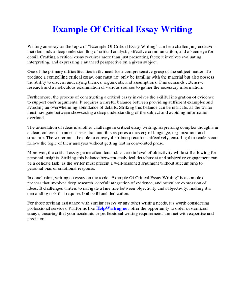 Example of Critical Essay Writing | PDF | Essays | Marius Pontmercy