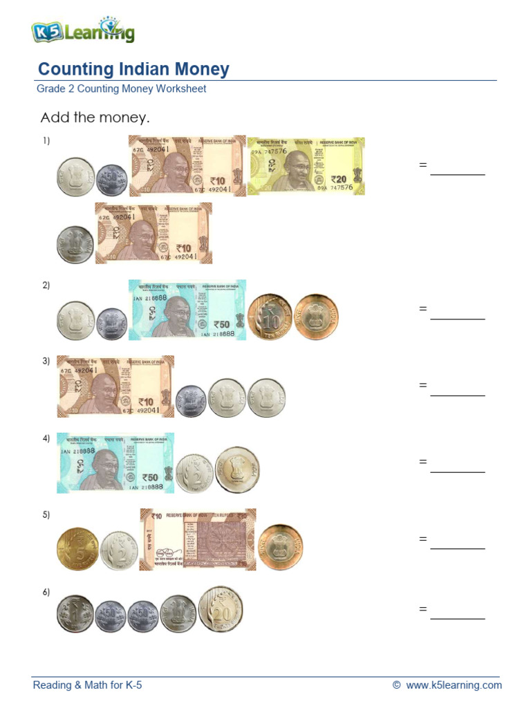 Counting Indian Money Worksheet 1 | PDF