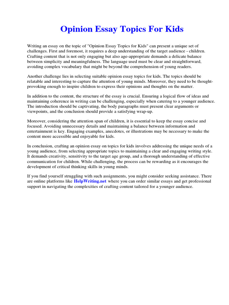 Opinion Essay Topics For Kids | PDF | Essays | Alfred Hitchcock