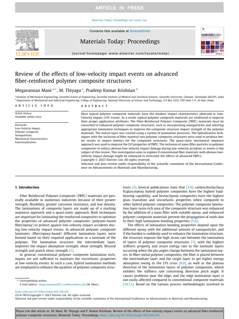 Review of The Effects of Low-Velocity Impact Events On Advanced Fiber ...