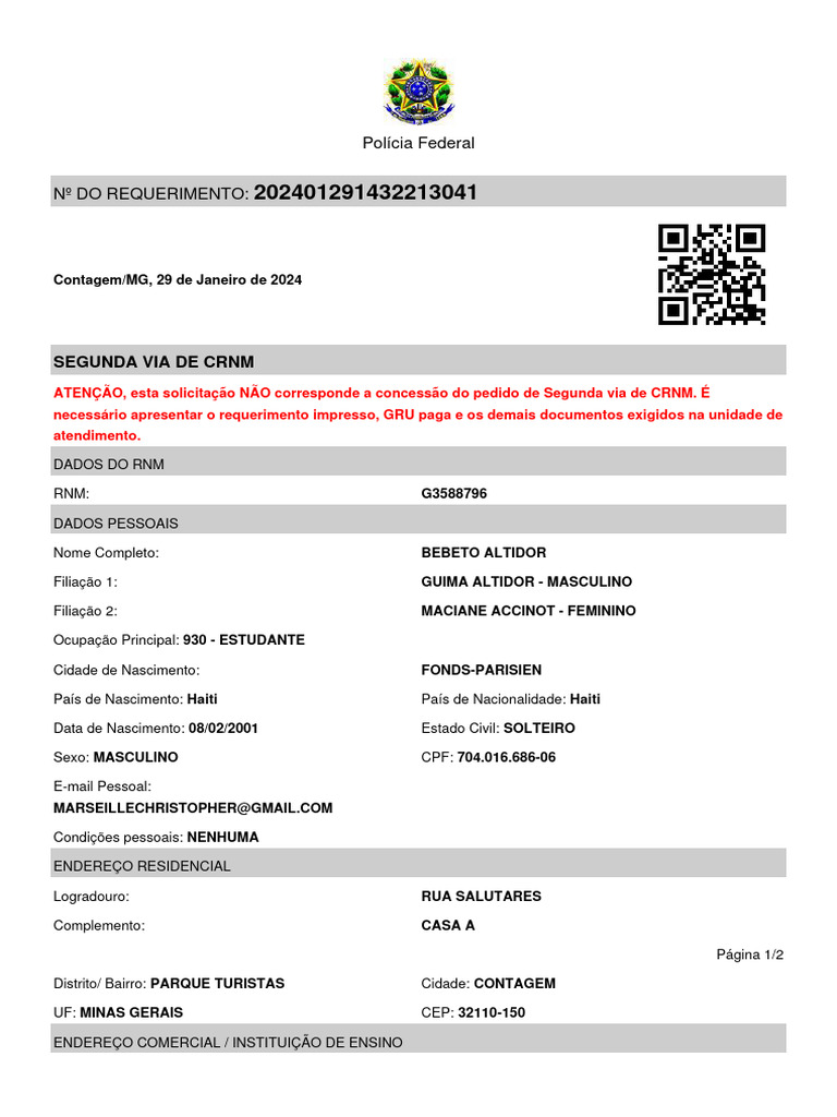 Solicitação de Segunda Via de CRNM | PDF | Internet | Governo