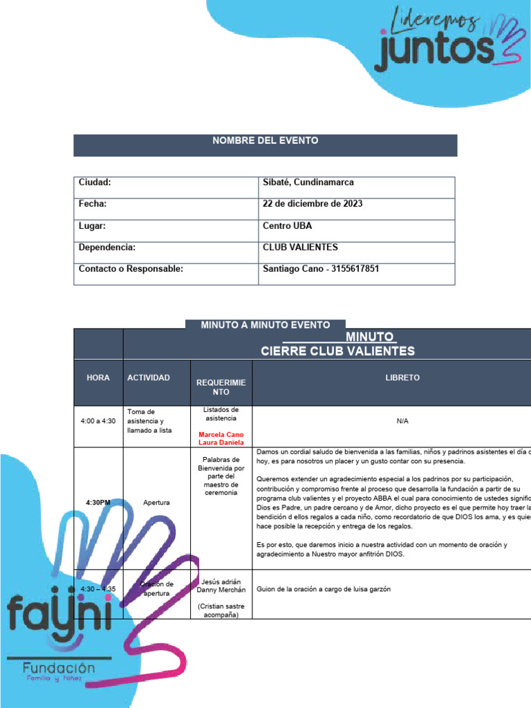 Guion y Minuto A Minuto para La Realizacion de Un Evento | PDF