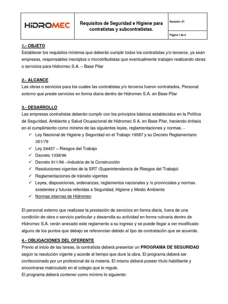 Requisitos de SeH para Contratistas y Sub Contratistas Versión 1 BP | PDF | Seguridad y salud ...