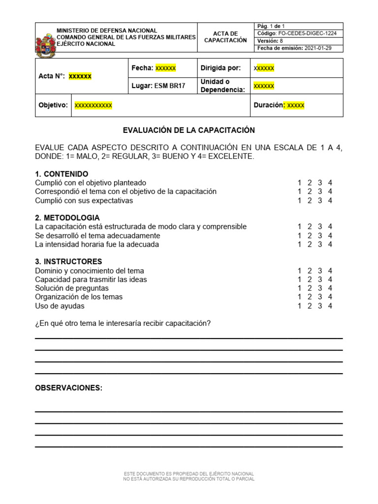 3 Formato Evaluacion de Capacitacion | PDF