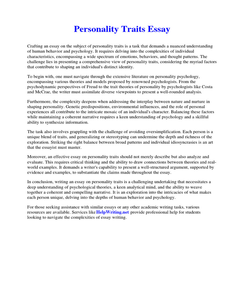 Understanding Personality Traits Essay | PDF | Social Science | Science ...