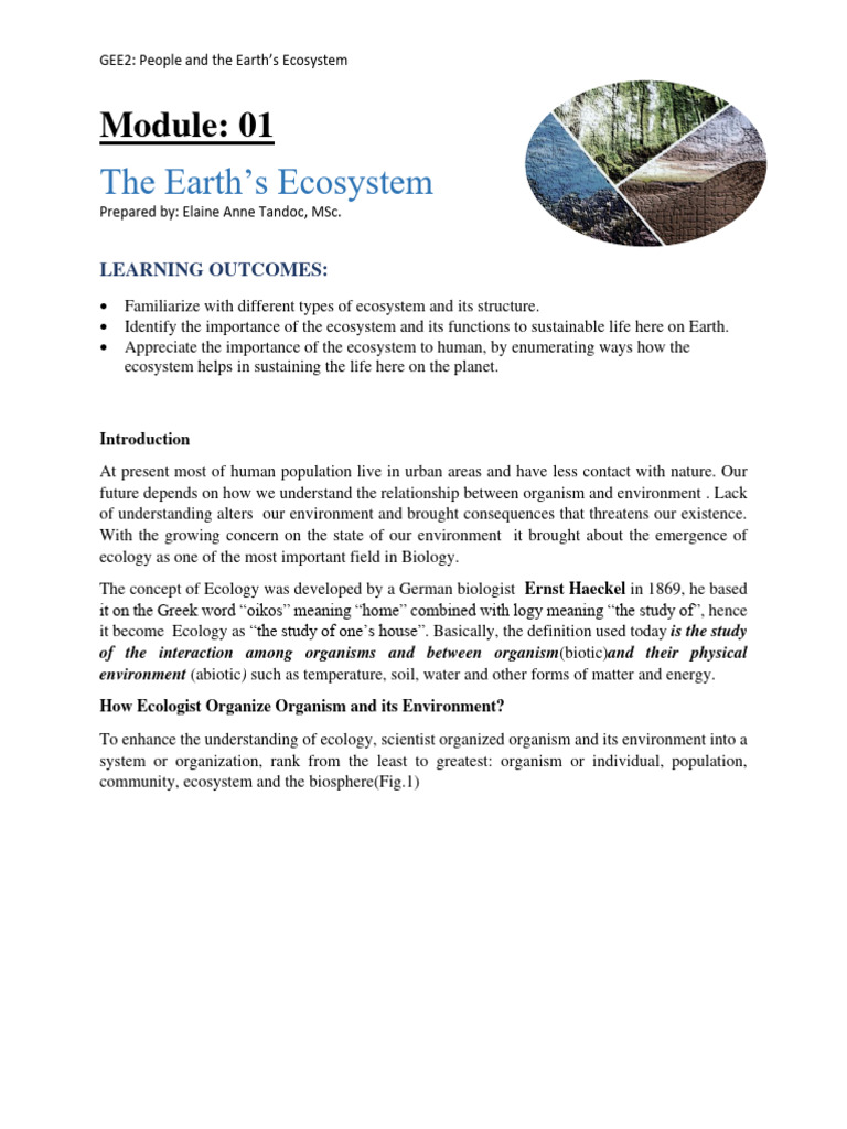 Module 1 The Earths Ecosystem | PDF