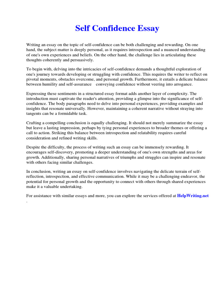 Self Confidence Essay | PDF | Methicillin Resistant Staphylococcus ... Self Confidence Essay | PDF | Methicillin Resistant Staphylococcus ...