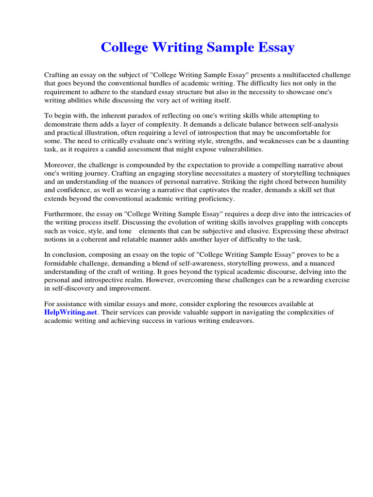 College Writing Sample Essay | PDF | Poverty | Poverty & Homelessness