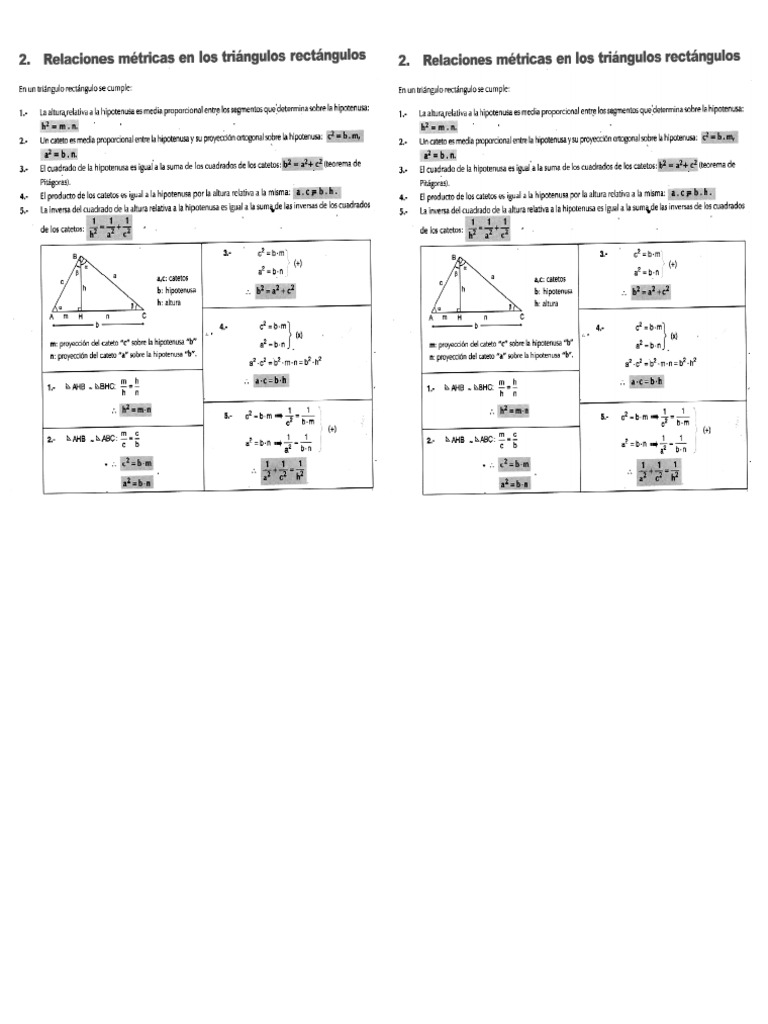 Relaciones Métricas de Triangulos Rectángulos | PDF
