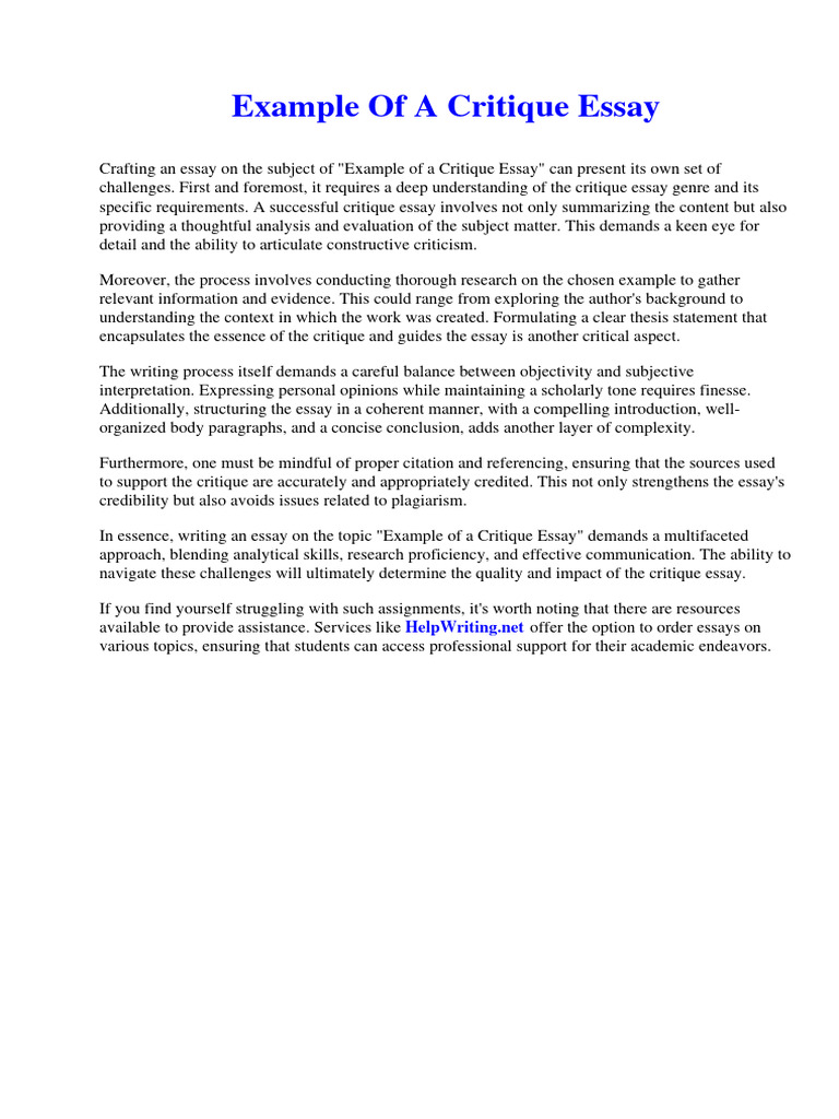 Example of A Critique Essay | PDF | Career & Growth