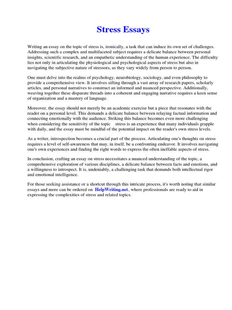 Stress Essays | PDF | Major Depressive Disorder | Adolescence