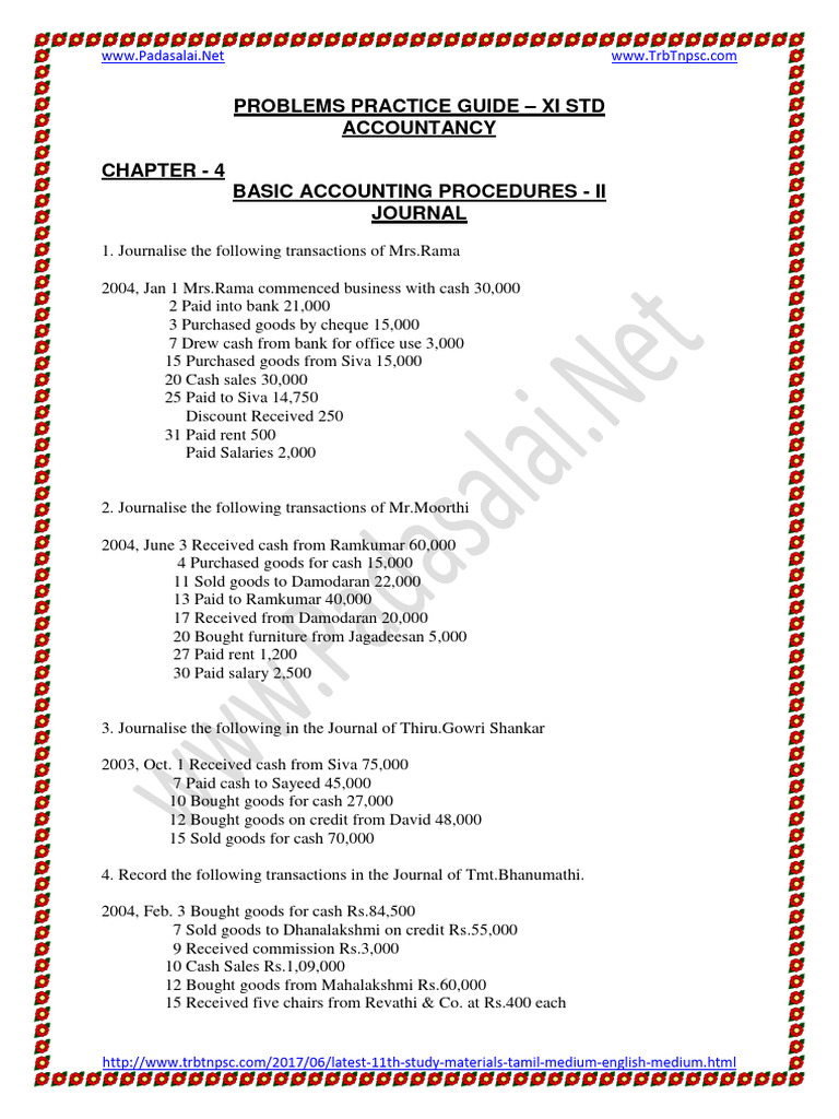 11th Accountancy Problems Practice Guide1 | PDF | Debits And Credits ...