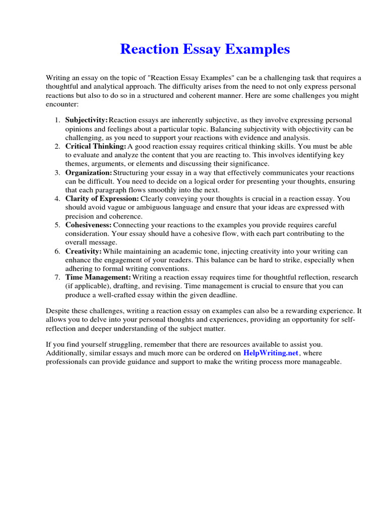 Reaction Essay Examples | PDF