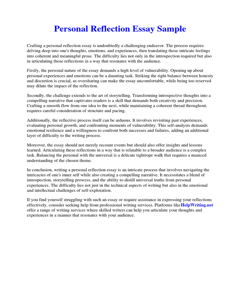 Personal Reflection Essay Sample | PDF | Reality