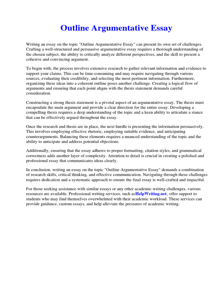 Outline Argumentative Essay Pdf Essays Argument
