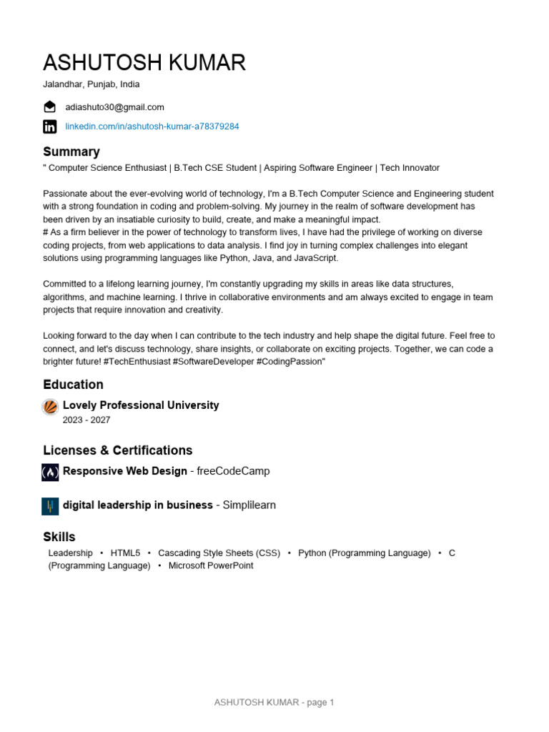 Resume-ASHUTOSH-KUMAR | PDF