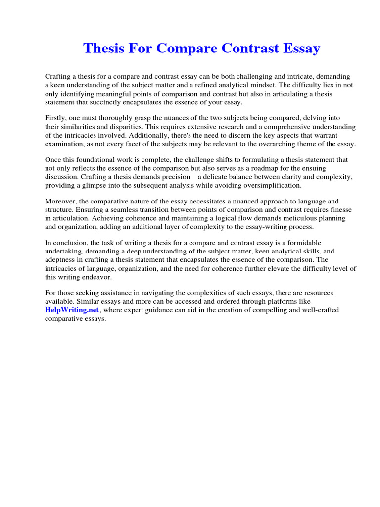 Thesis For Compare Contrast Essay | PDF