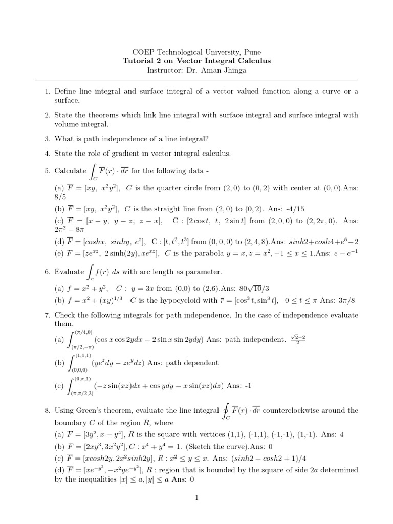 Integral Calculus and Vector Functions | PDF | Flux | Integral