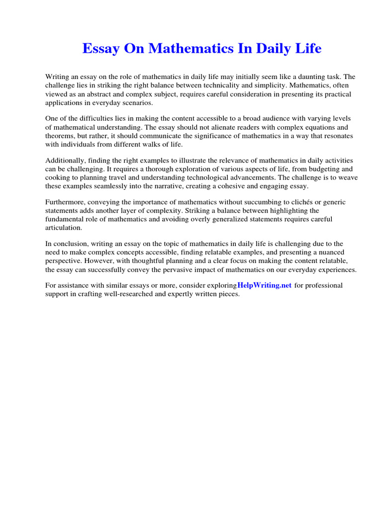 Essay On Mathematics in Daily Life | PDF