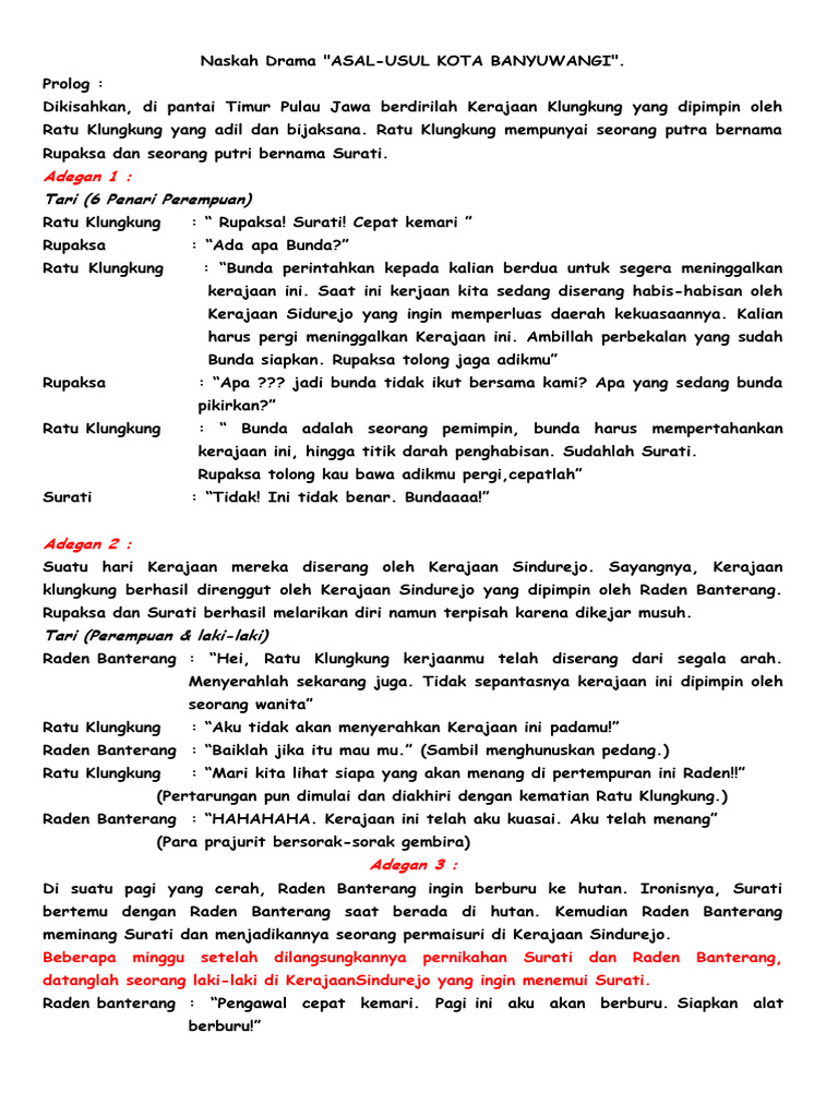 Naskah Drama Legenda Banyuwangi - Mutiara Evita Sari | PDF