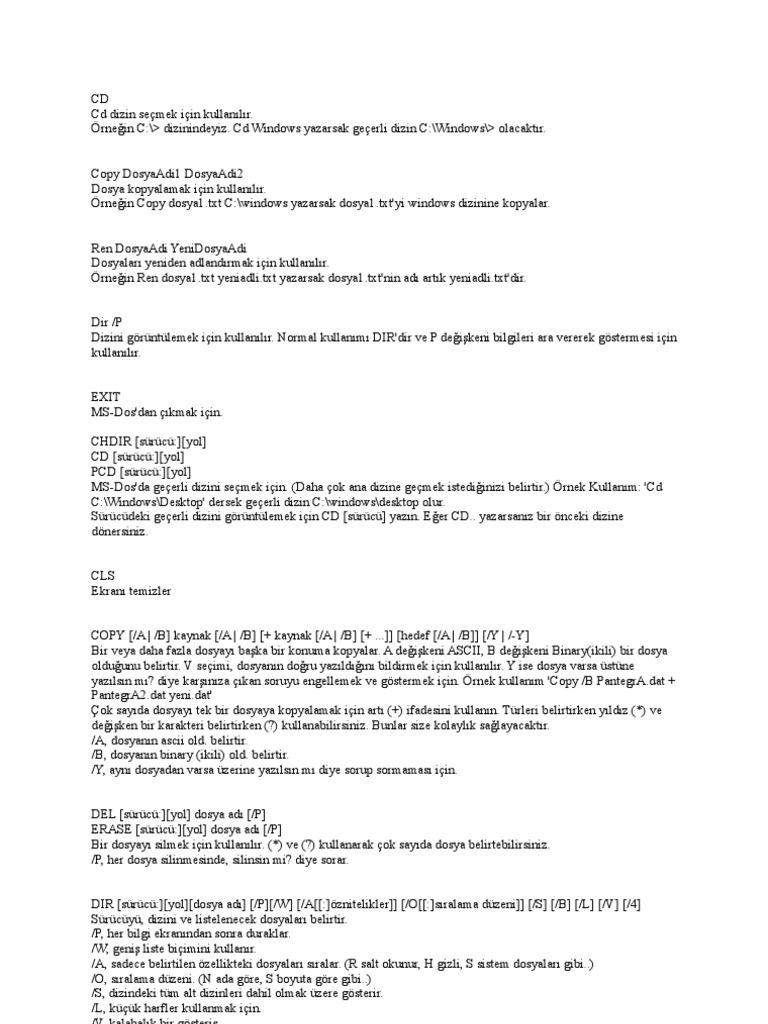 MS DOS Komutlar | PDF
