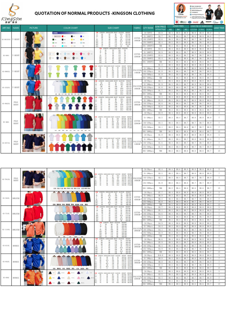 Kingson Quotation of Normal Products - xls-2023 | PDF | Clothing | Fashion