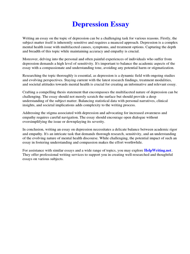 Depression Essay | PDF | Peer To Peer