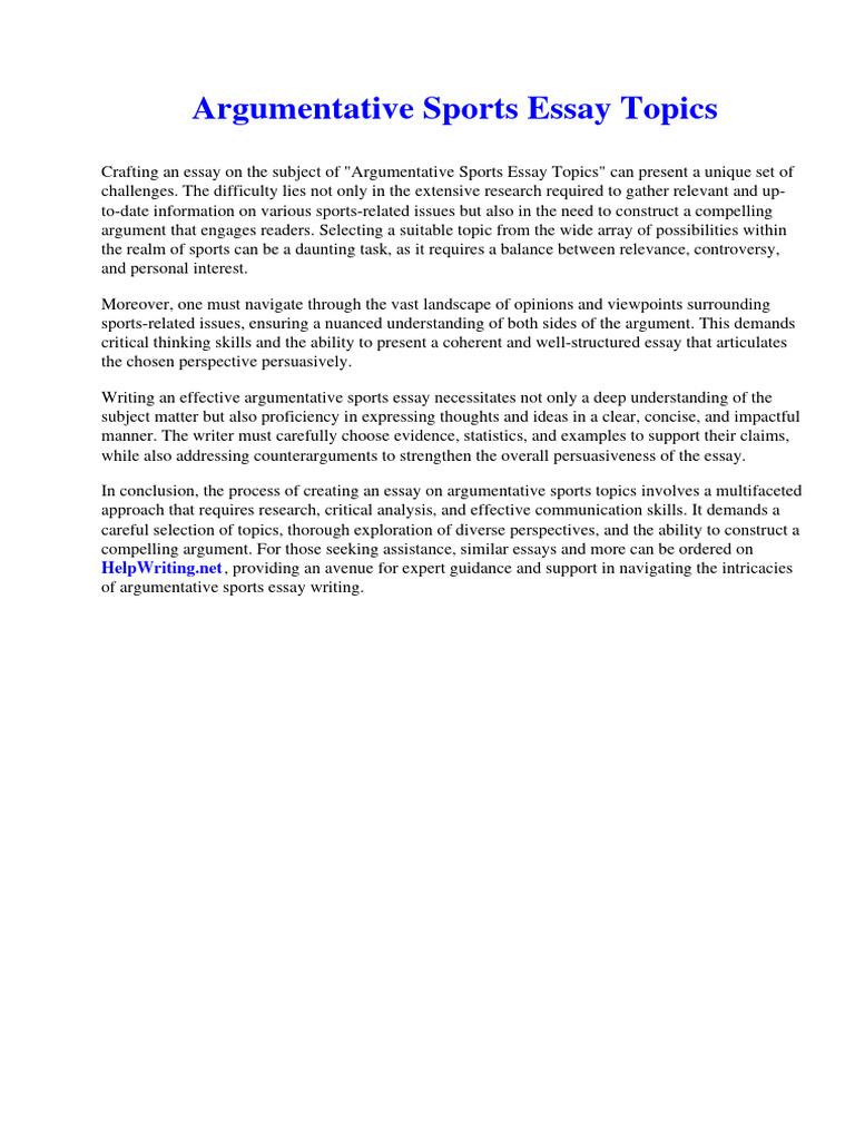 Argumentative Sports Essay Topics | PDF | Essays | Critical Thinking