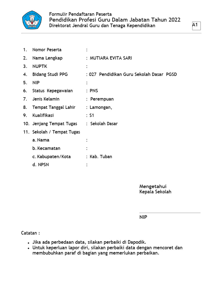 1) Contoh Format - A1-Mutiara - Evita - Sari | PDF