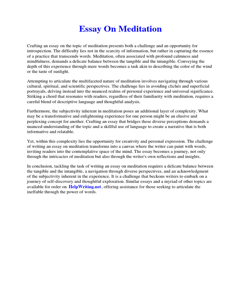 Essay On Meditation | PDF | Meditation | Essays