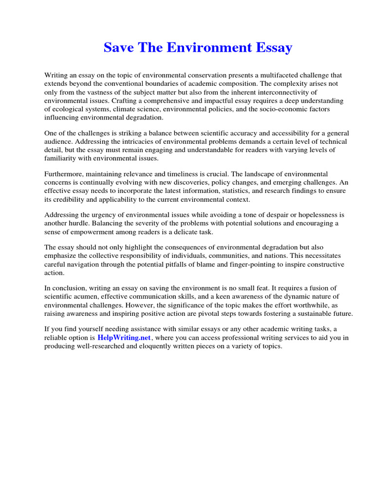 Save The Environment Essay | PDF | Vlad The Impaler