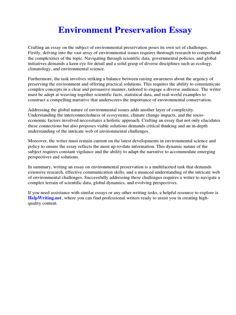 Environment Preservation Essay | PDF | Realism (Arts) | The Raven