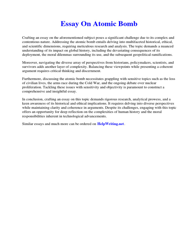 Essay On Atomic Bomb | PDF