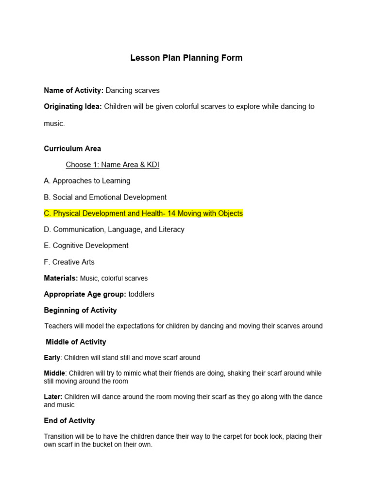 Lesson Plan Planning Form | PDF