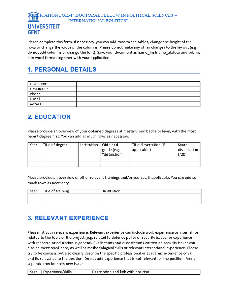 Application Form Doctoral Fellow | PDF | Thesis | Doctorate