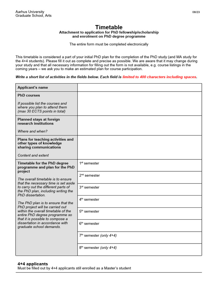 Tidsplan Ansoegning | PDF