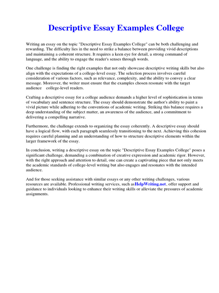 Descriptive Essay Examples College | PDF | Epic Of Gilgamesh | Essays