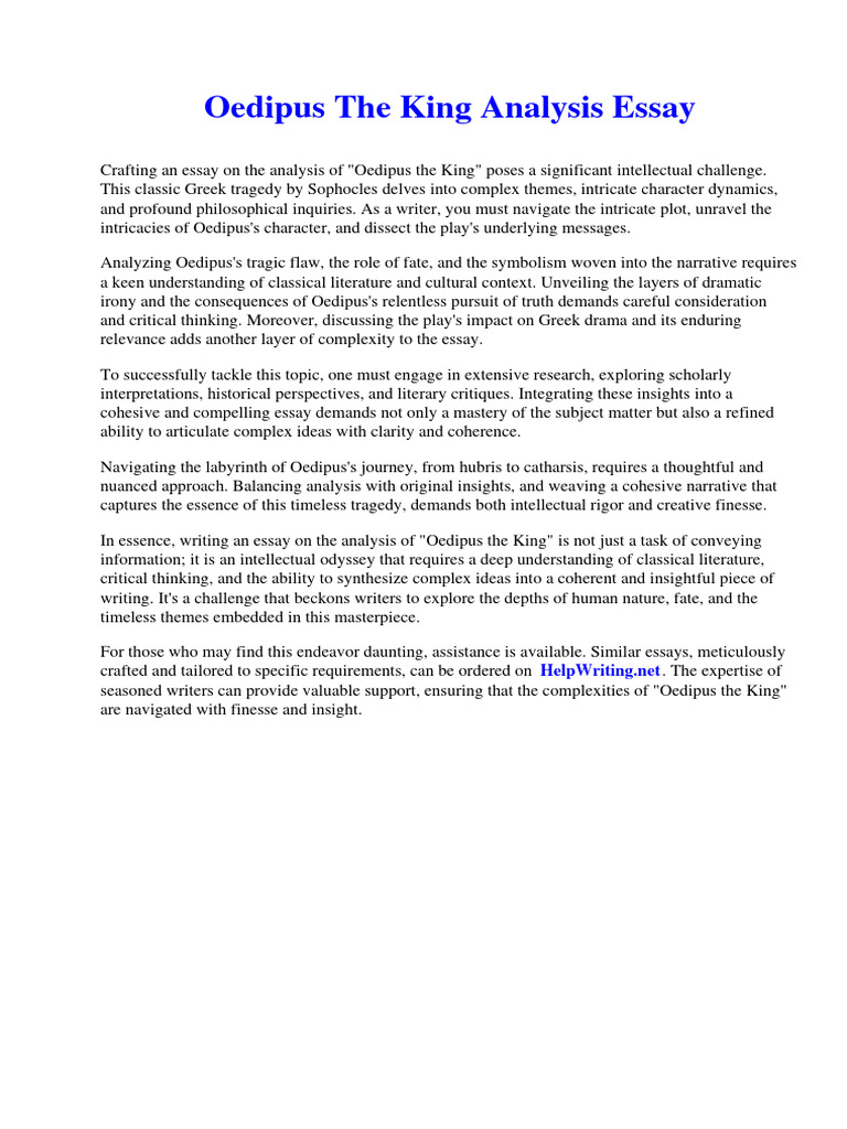 Oedipus The King Analysis Essay | PDF