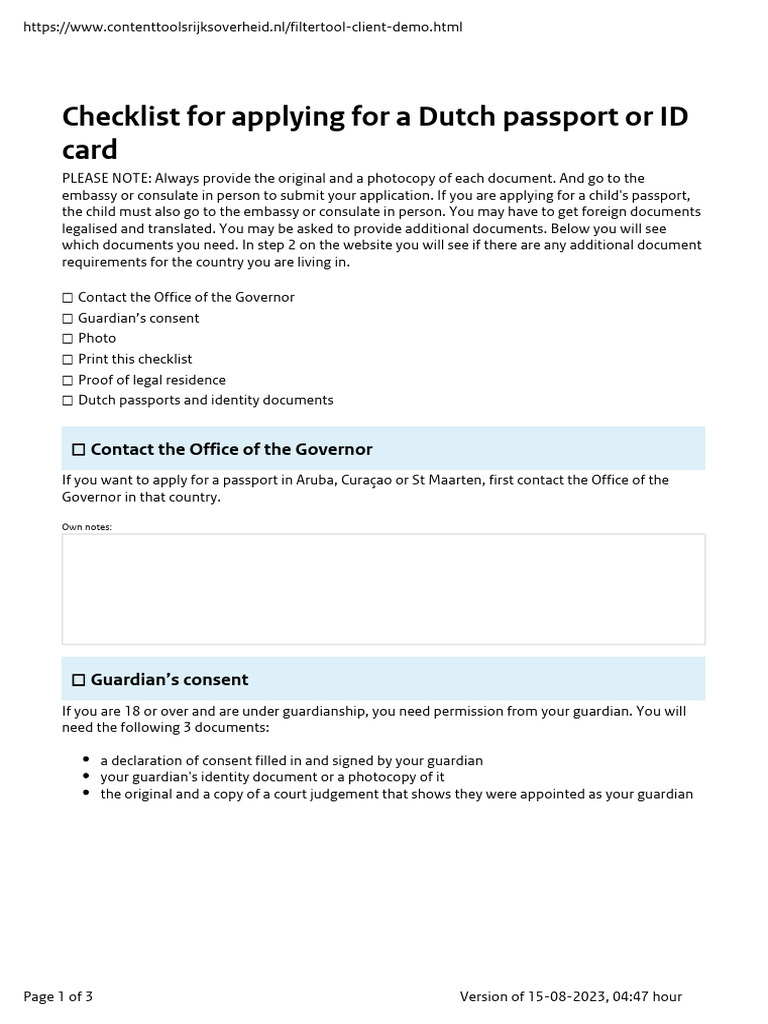 Checklist For Applying For A Dutch Passport or Id Card | PDF | Identity ...