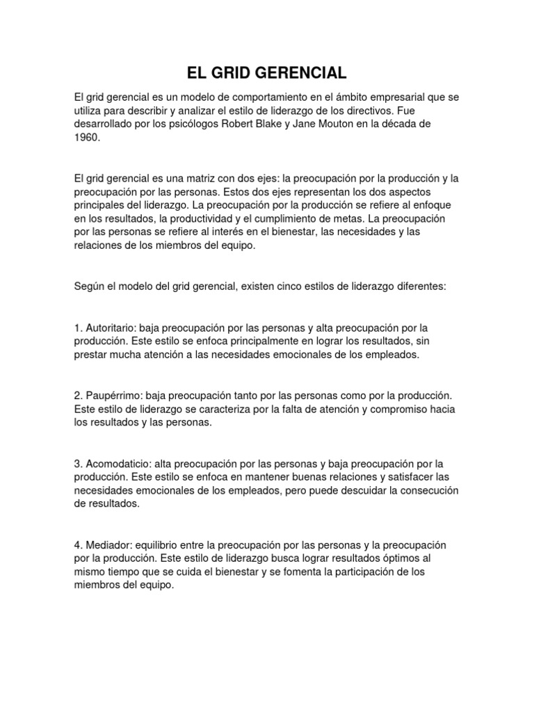 Estilos de Liderazgo en el Grid Gerencial | PDF | Negocios