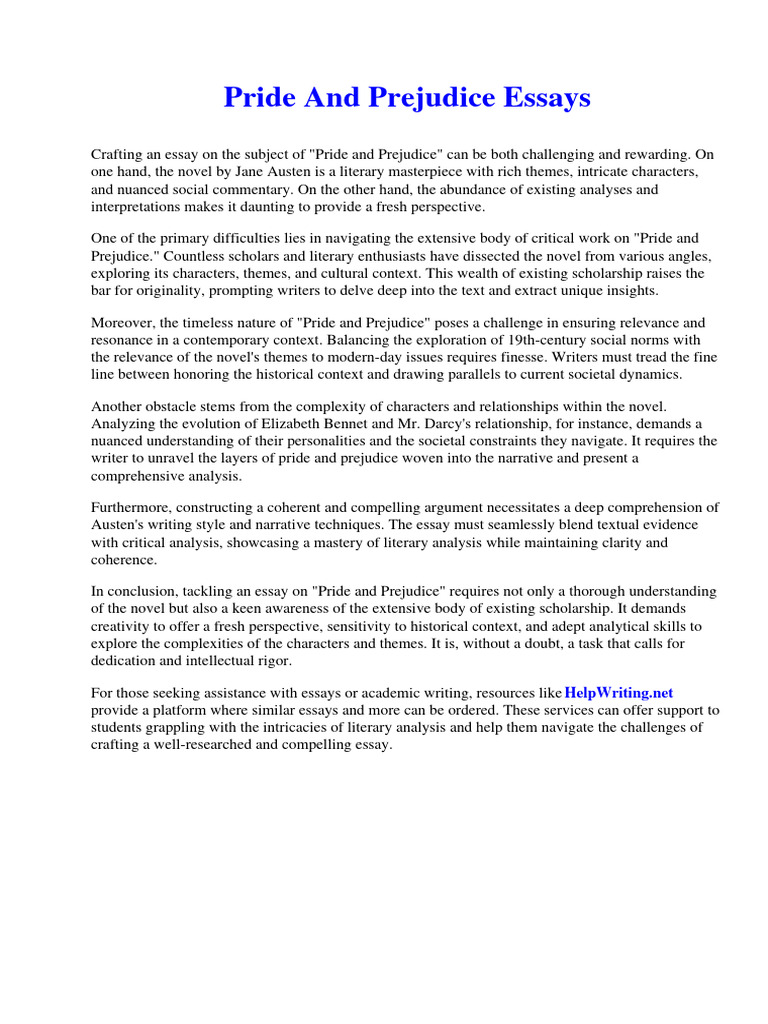 Pride and Prejudice Essays | PDF | Tinnitus | Pride And Prejudice