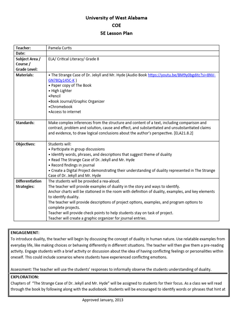 Curtis Individual Uwa 5e Lesson Plan Ed 405 | PDF