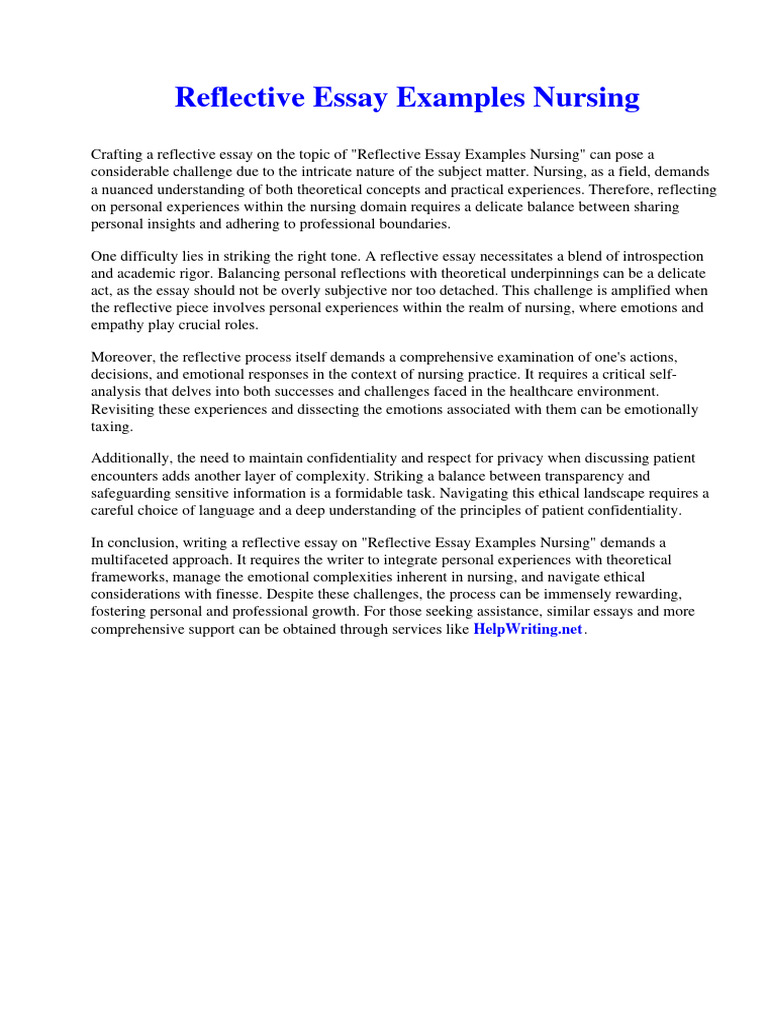 Reflective Essay Examples Nursing | PDF | John Rawls | Theory Of Mind