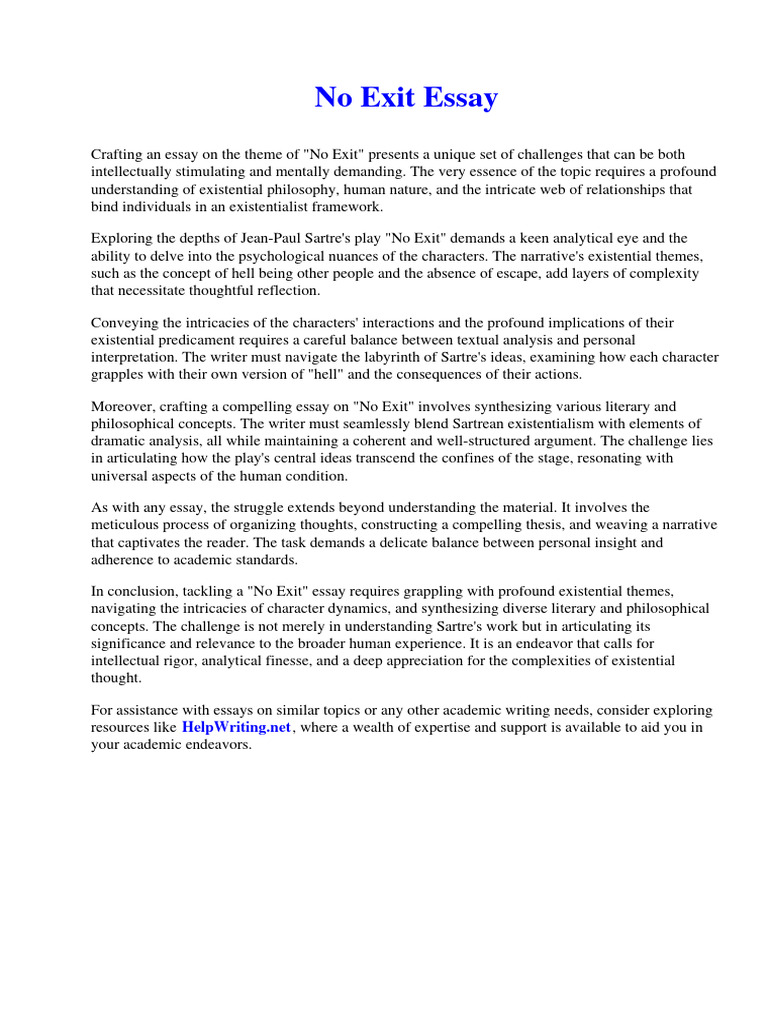 No Exit Essay | PDF | Cost Of Living | Existentialism