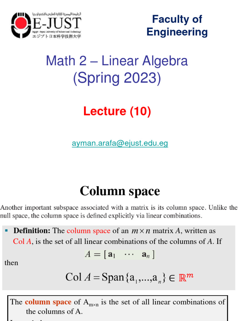 Linear Algebra 2 Lec2 | PDF | Basis (Linear Algebra) | Linear Map