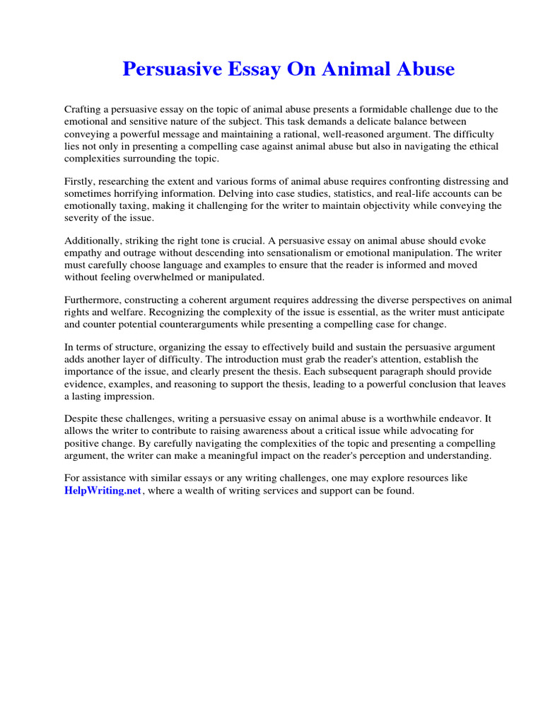 Persuasive Essay On Animal Abuse | Download Free PDF | Hypothesis | Essays