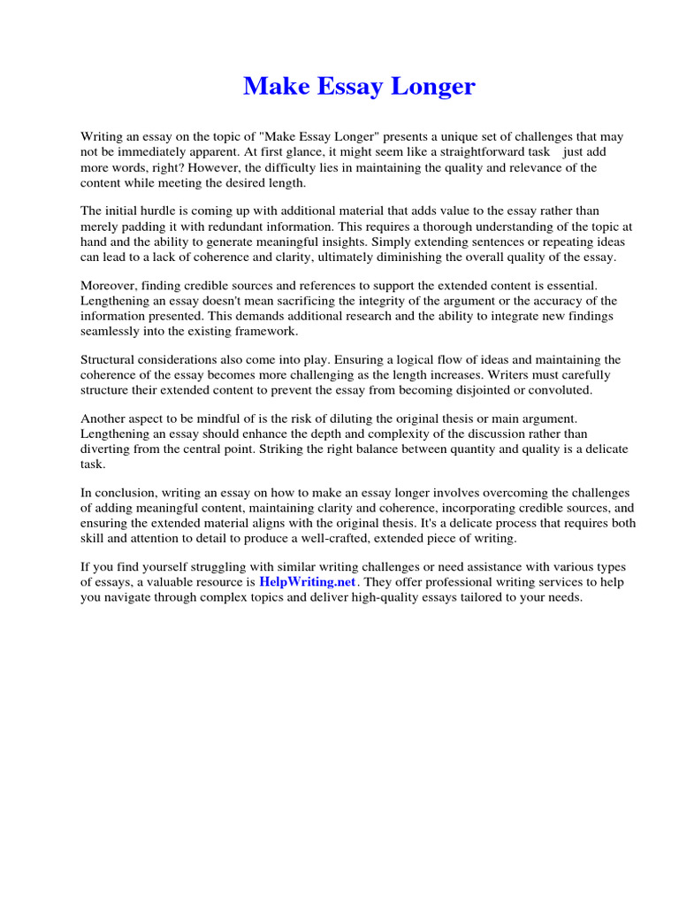 Make Essay Longer | Download Free PDF | Essays